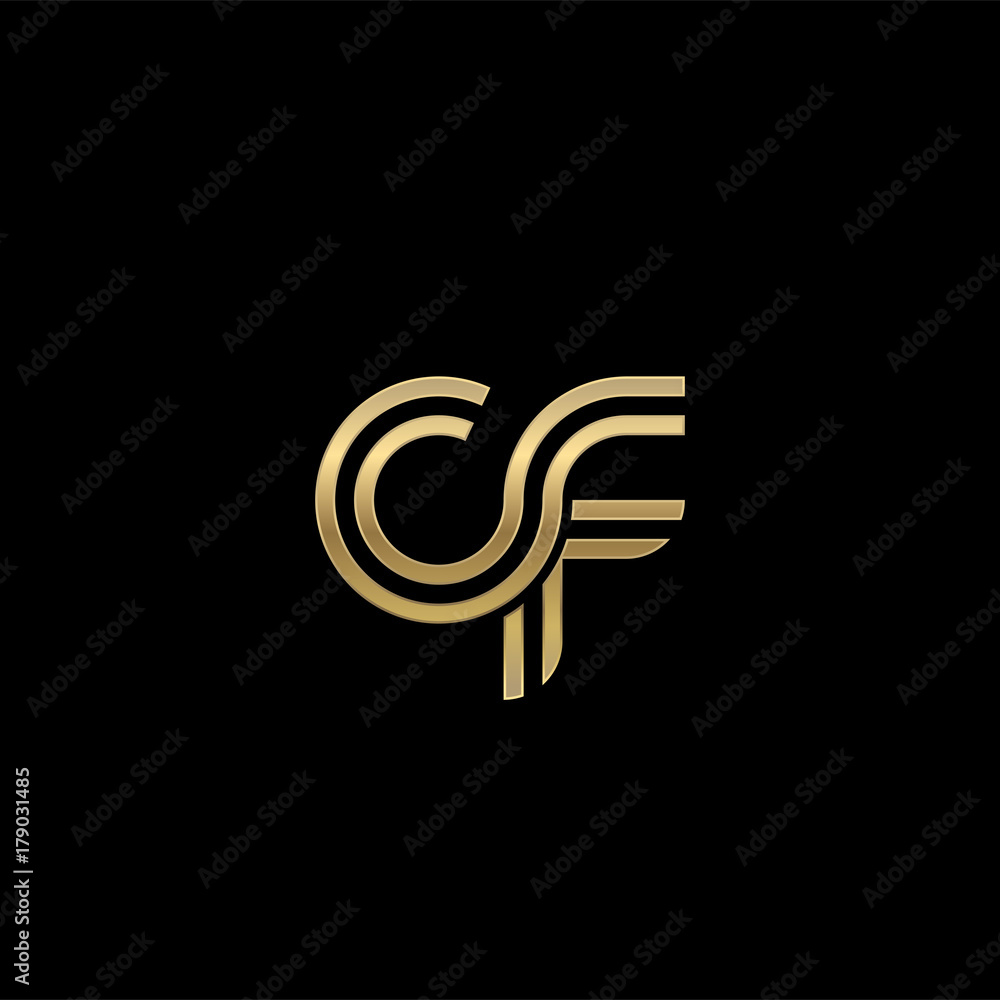 Initial lowercase letter cf, linked outline rounded logo, elegant ...