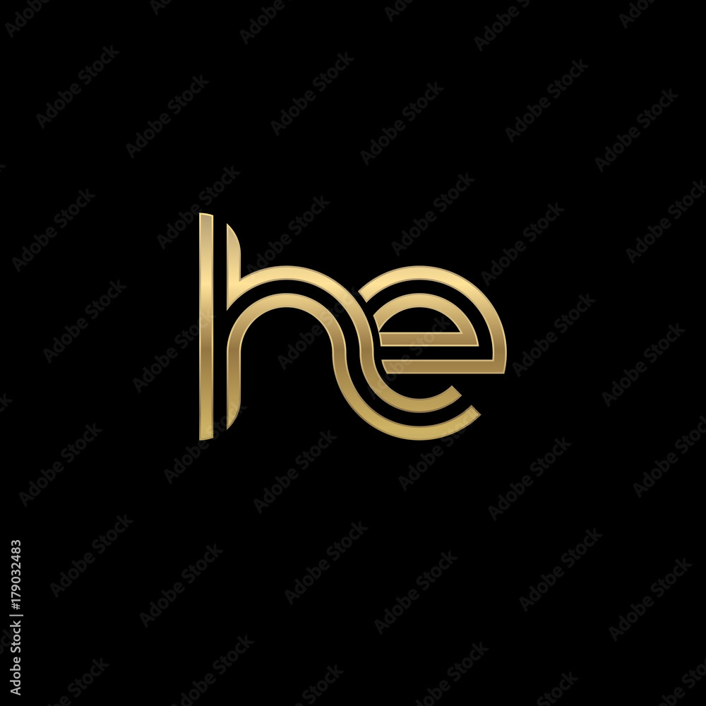 Initial lowercase letter he, linked outline rounded logo, elegant ...