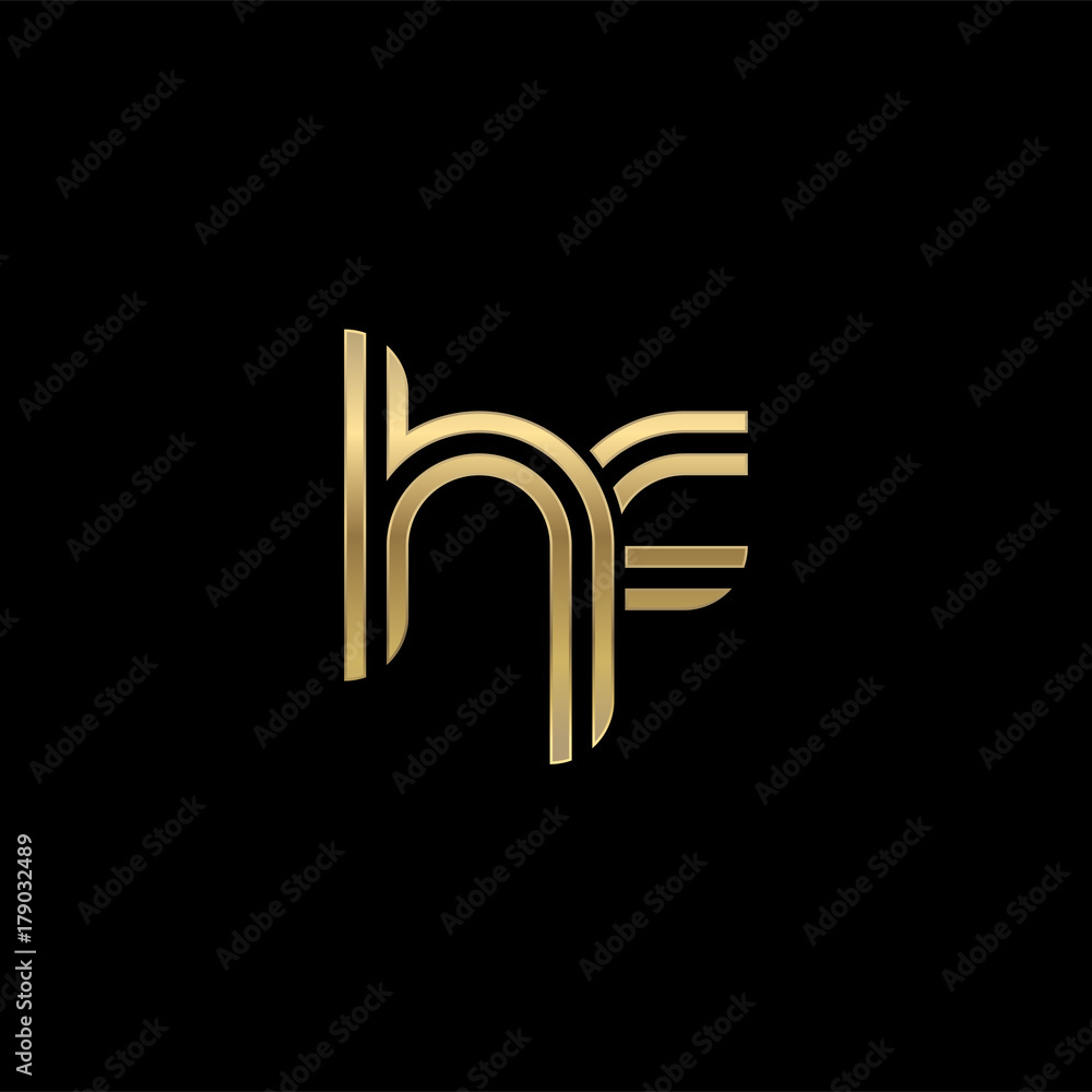Initial lowercase letter hf, linked outline rounded logo, elegant ...
