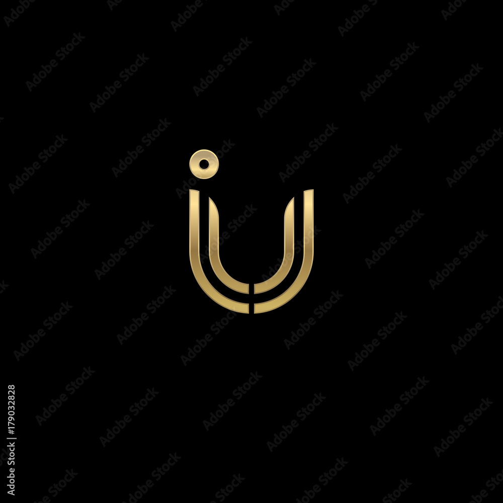 Initial lowercase letter iu, linked outline rounded logo, elegant ...