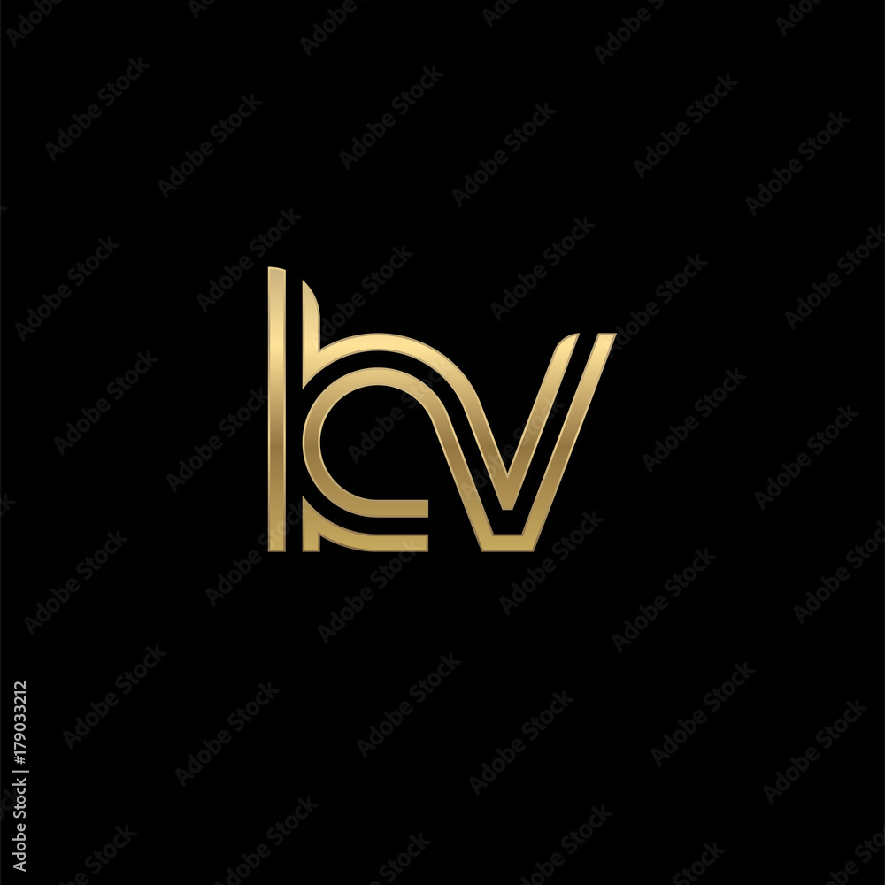 Initial lowercase letter kv, linked outline rounded logo, elegant ...