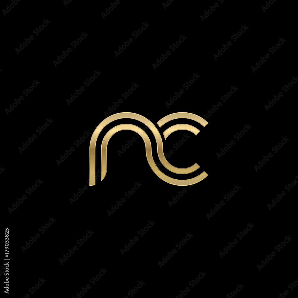 Initial lowercase letter nc, linked outline rounded logo, elegant ...