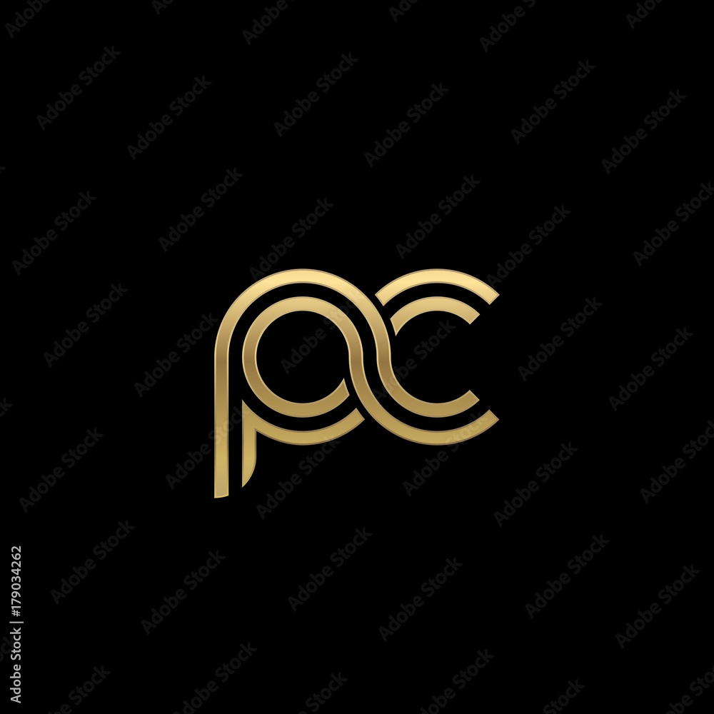 Initial lowercase letter pc, linked outline rounded logo, elegant ...