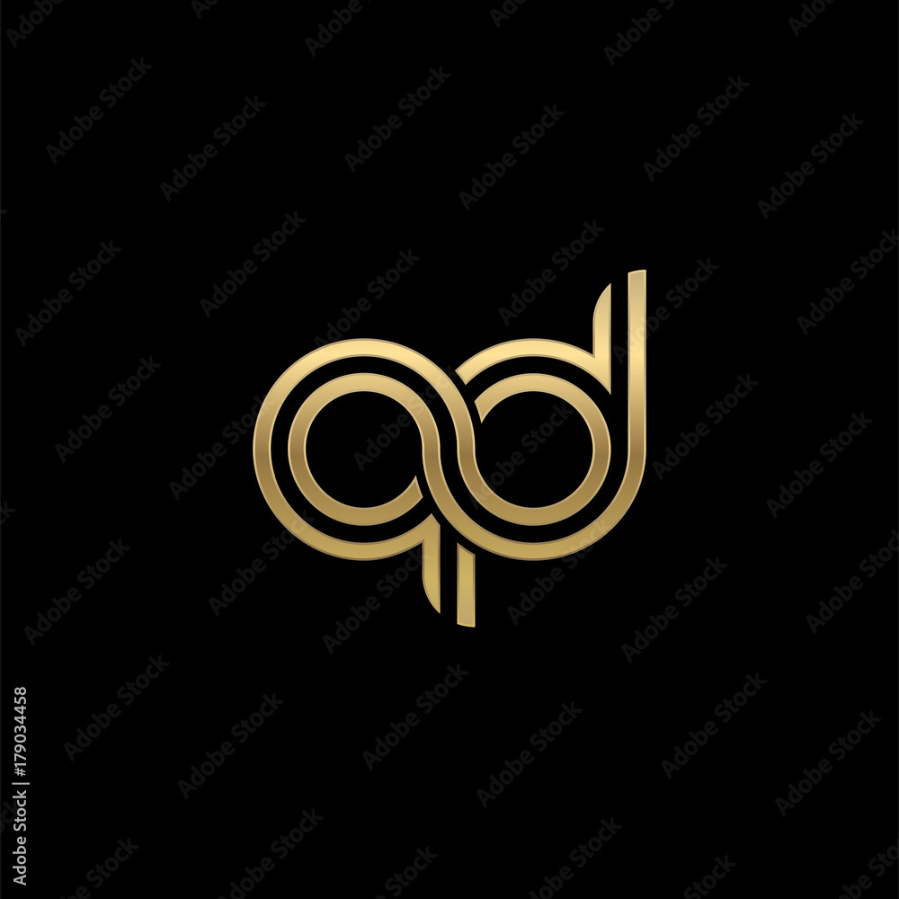 Initial lowercase letter qd, linked outline rounded logo, elegant ...