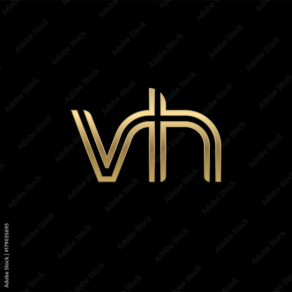 Initial lowercase letter vh, linked outline rounded logo, elegant ...