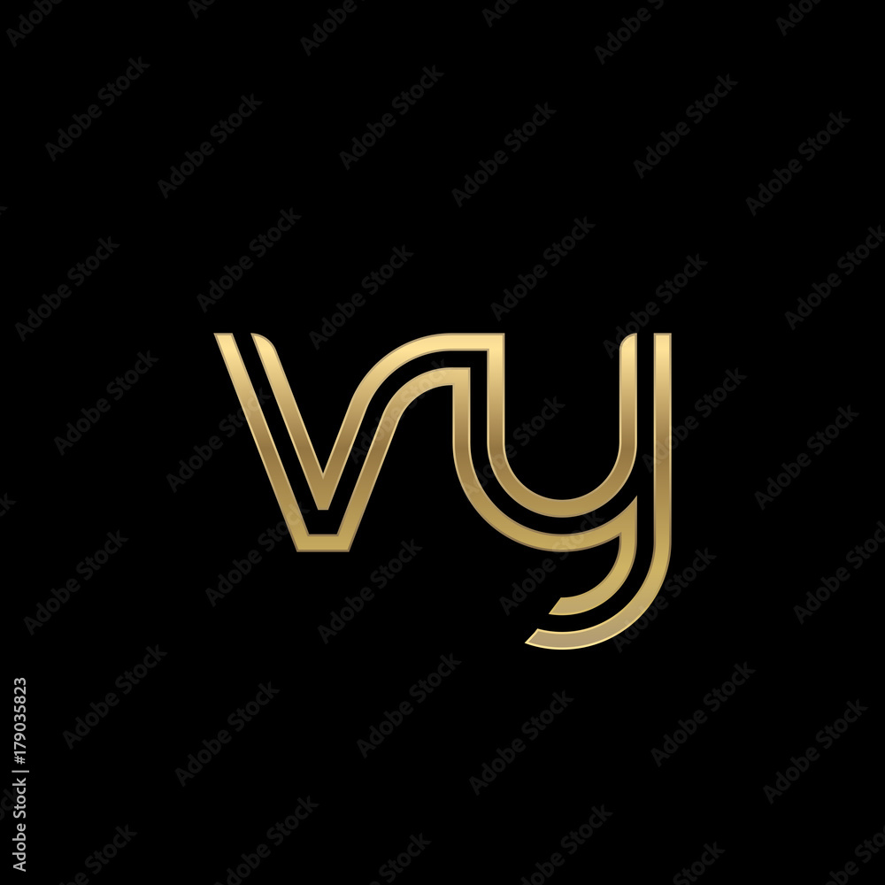 Initial lowercase letter vy, linked outline rounded logo, elegant ...