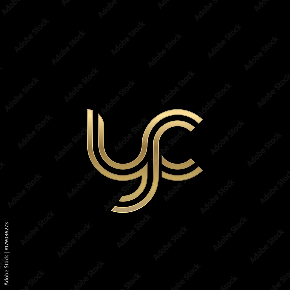 Initial lowercase letter yc, linked outline rounded logo, elegant ...
