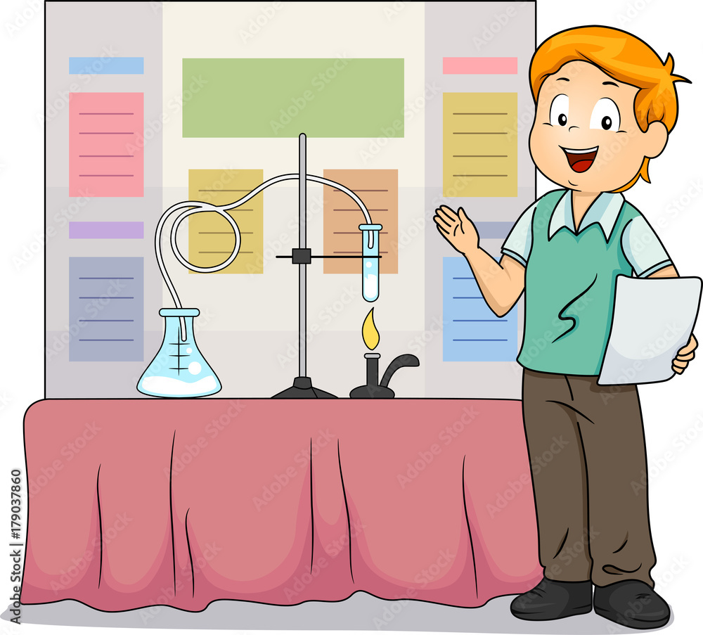 Kid Boy Science Fair Presentation Illustration Stock Vector | Adobe Stock