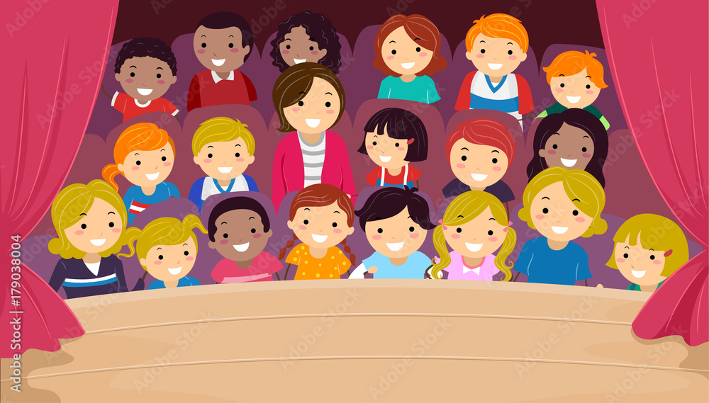 Stickman Kids Family Theater Audience Illustration Stock Vector | Adobe ...