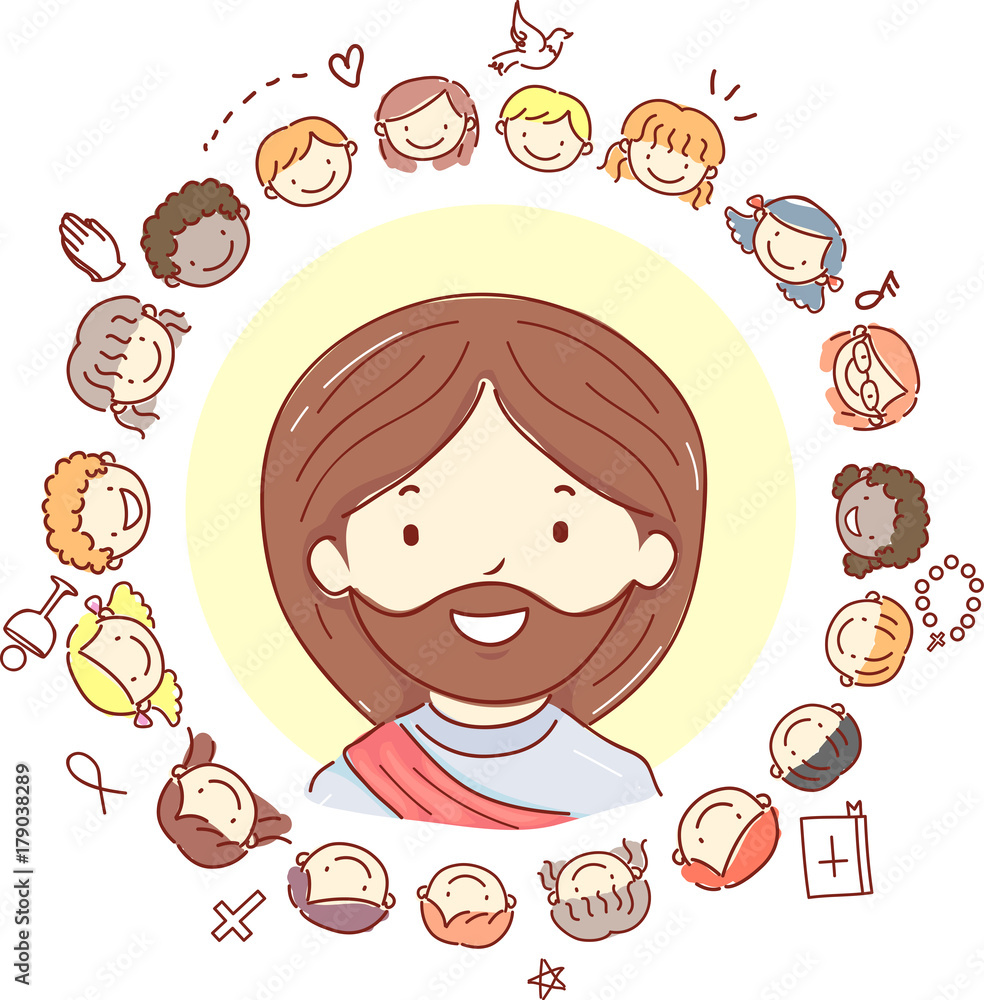 Stickman Kids with Jesus Christ Stock Vector | Adobe Stock