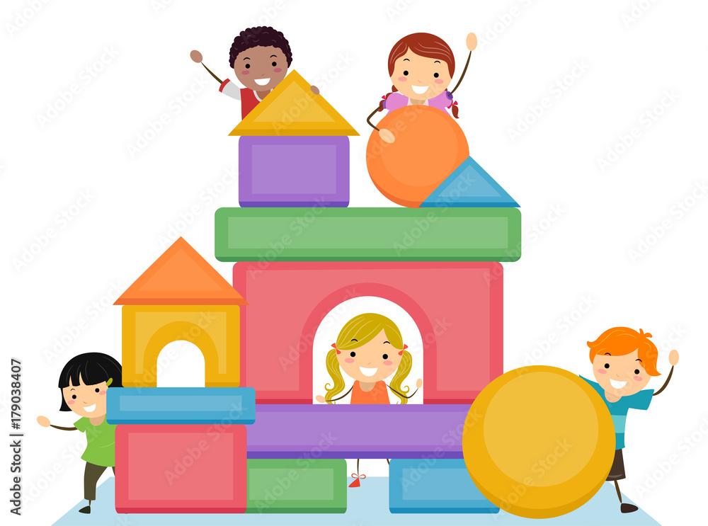 Stickman Kids Basic Shapes Blocks Illustration Stock Vector | Adobe Stock