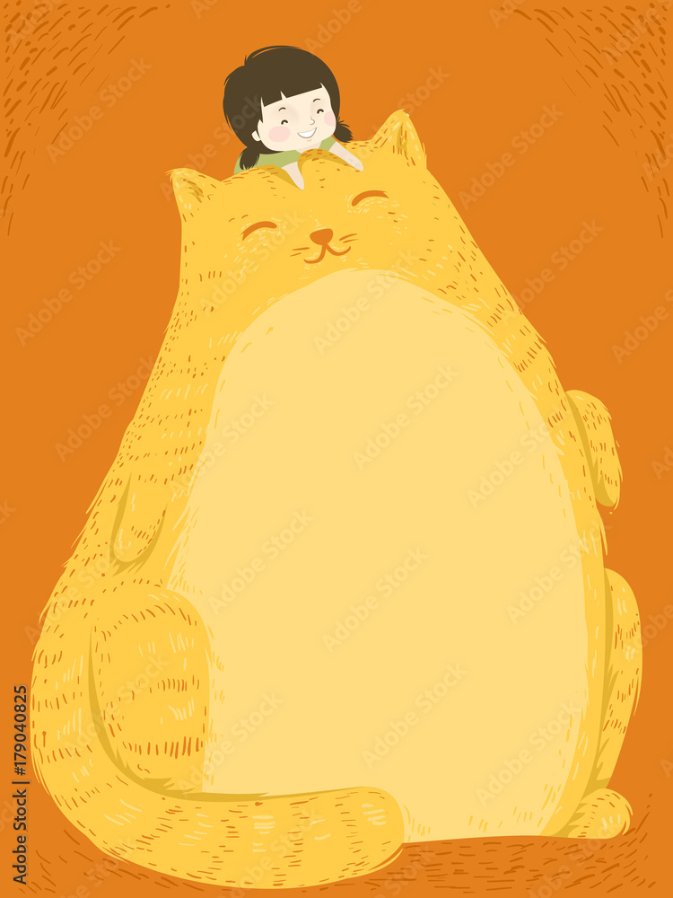 Kid Girl Fat Cat Belly Background Stock Vector | Adobe Stock