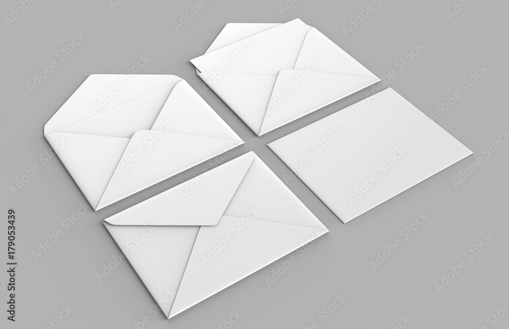 Blank white realistic baronial envelopes mock up. 3d rendering ...
