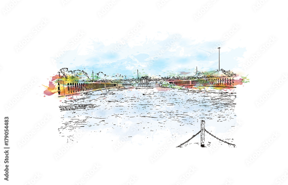 Watercolor sketch with splash of Rishikesh Uttarakhand, India in vector ...