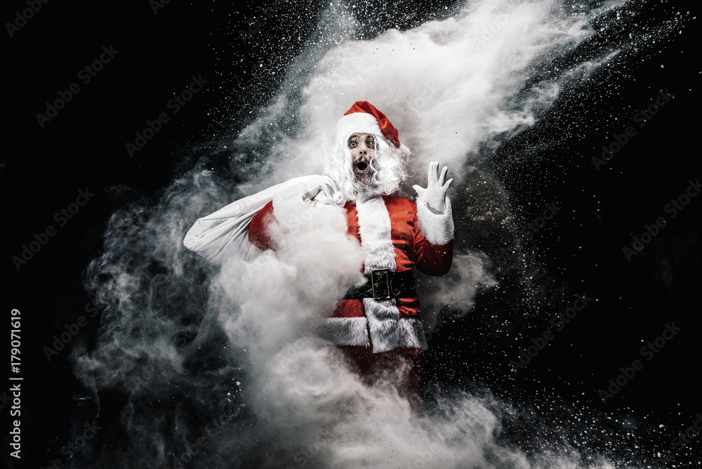 Explosion of snow Santa Claus. Stock-Foto | Adobe Stock