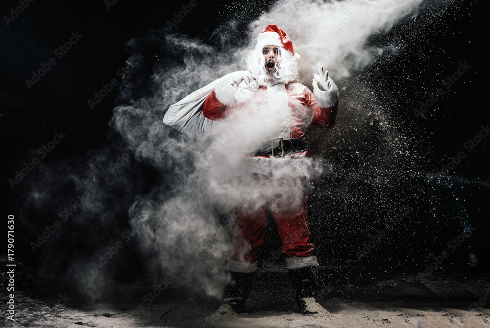 Explosion of snow Santa Claus. Stock-Foto | Adobe Stock