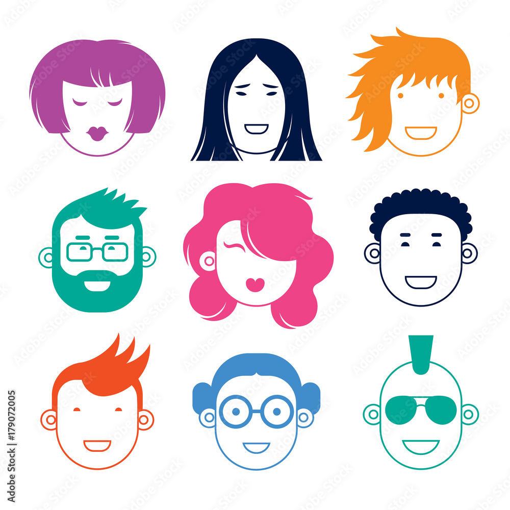 Face_flat3/A set of human faces. Faces verbaut positive emotions.Vector ...