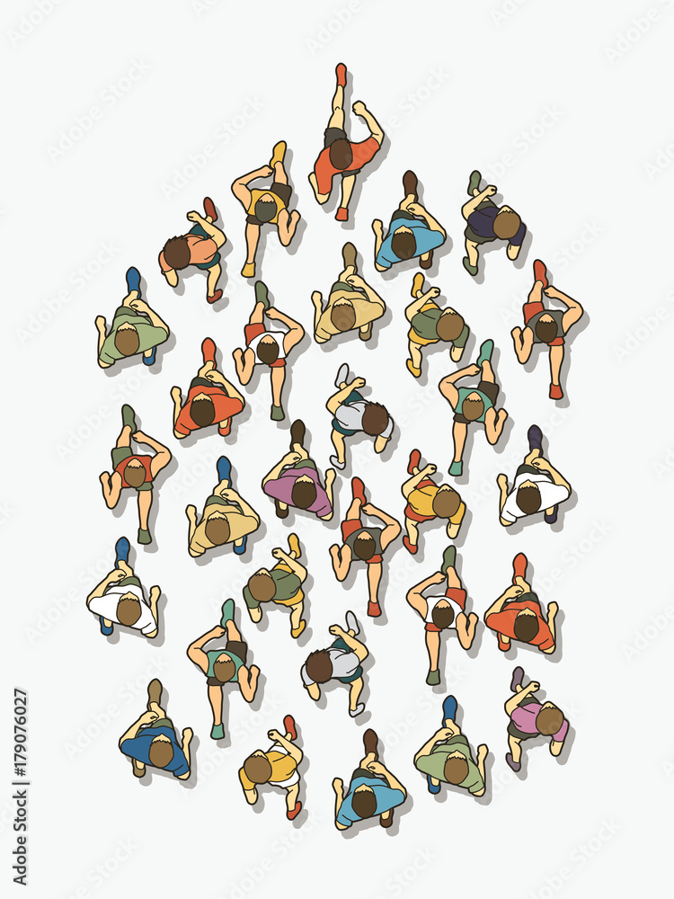 People running top view, marathon bird eye view graphic vector Stock ...