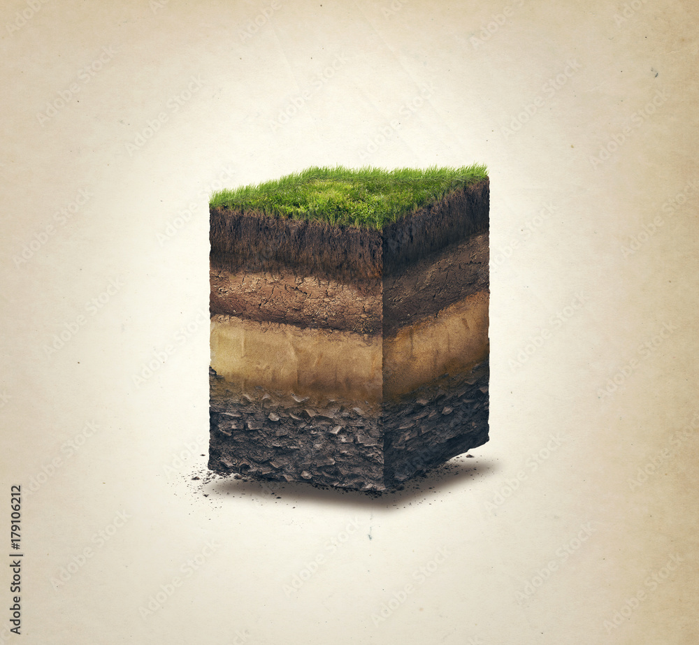 Soil layers. Cross section soil layers. 3D illustration isolated on ...