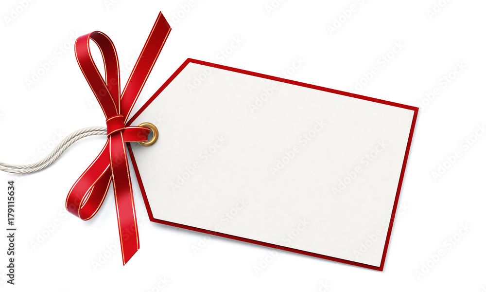 Blank gift tag and red ribbon bow with gold border Stock Illustration ...