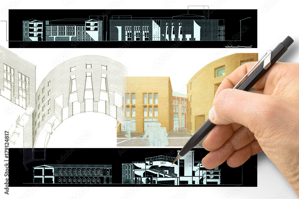 Design a new city - Hand drawing with a pencil a sketch of a new modern ...