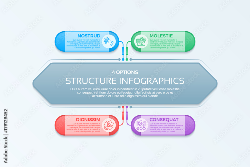 Infographics template with 4 structure elements of business orga Stock ...