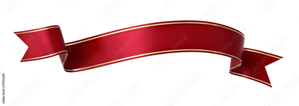 Red ribbon banner with gold border - arc up and wavy ends - front and ...