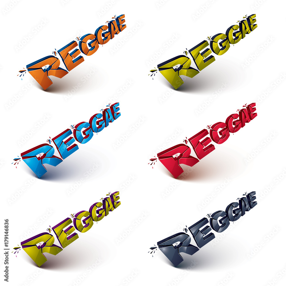 Collection of 3d shattered vector reggae word created with refractions ...