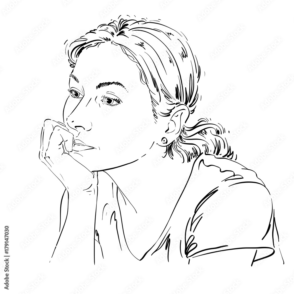 Girl Thinking Clipart Black And White