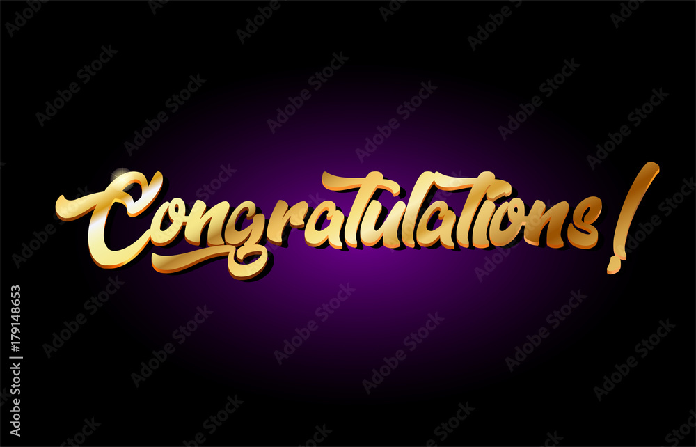 congratulations 3d gold golden text metal logo icon design handwritten ...