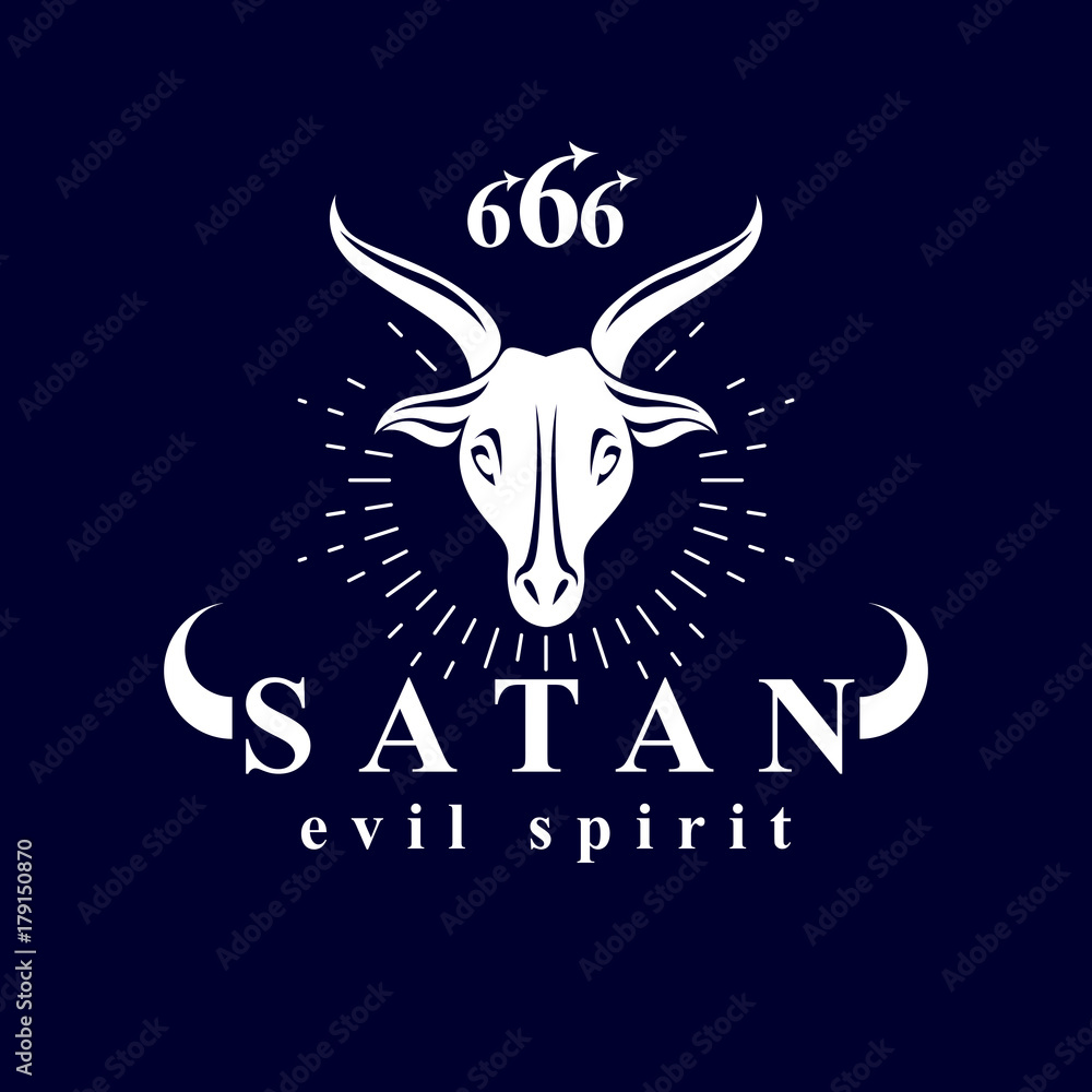 Vector graphic emblem of horned goat head made with 666 number as the ...