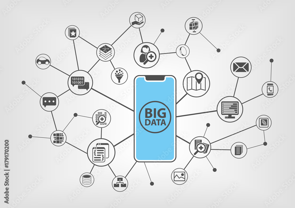 Big data concept with text displayed on frameless touchscreen of modern ...