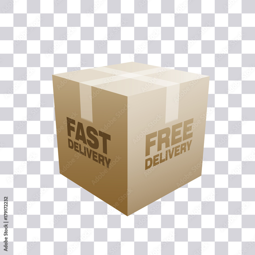 Fast free delivery parcel box vector illustration on transparent ...