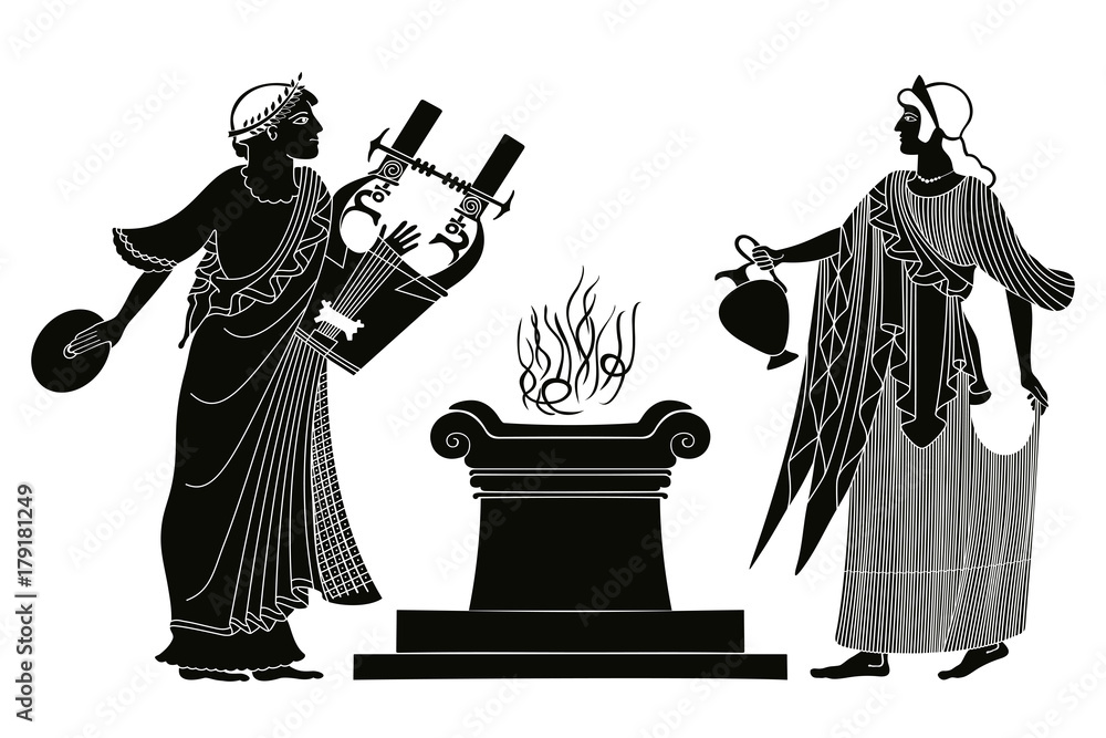 Ancient Greek goddess Aphrodite with a pitcher and god of marriage ...