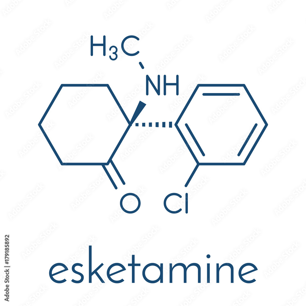 Esketamine antidepressant and anesthetic drug molecule. Skeletal ...