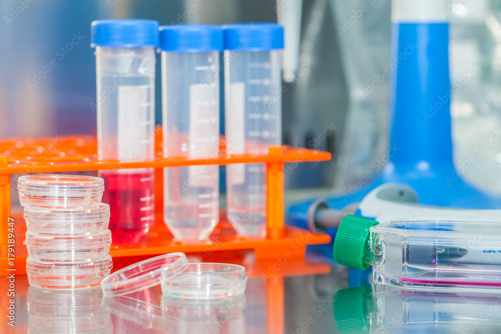 Laboratory materials in a safety laminar air flow cabinet at laboratory ...