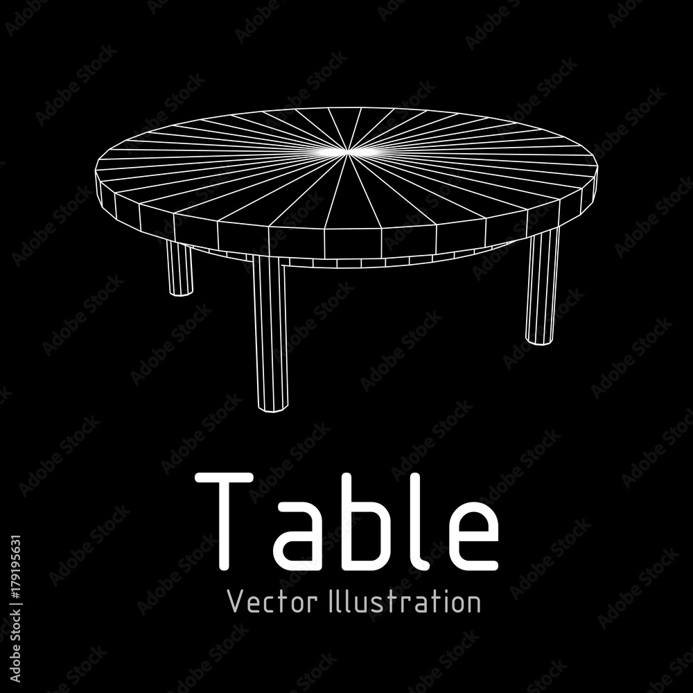 Round Table furniture wireframe blueprint. Linear outline pedestal ...