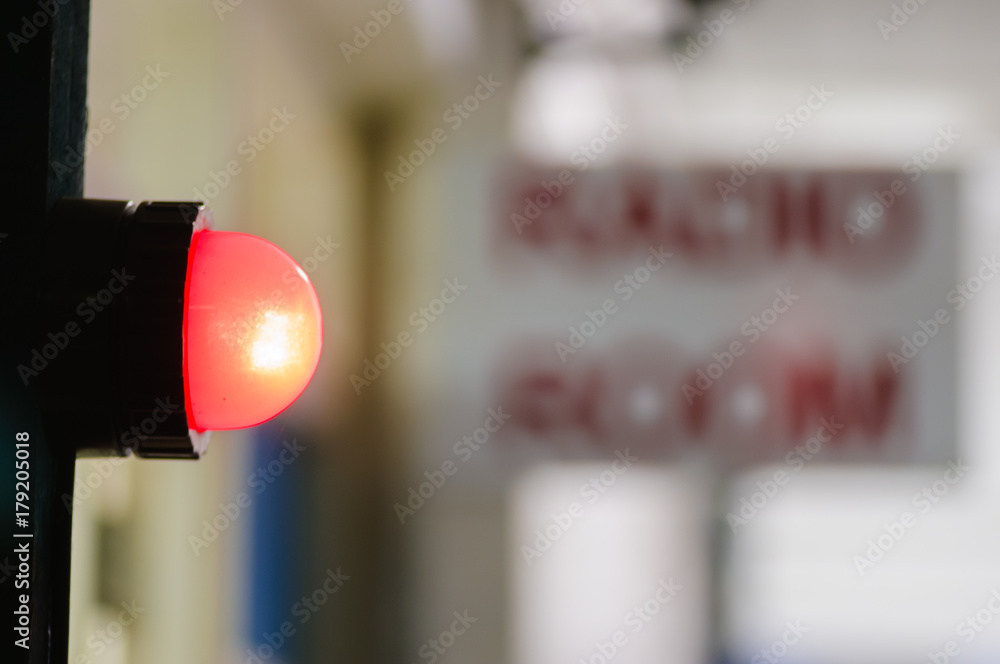 Red light illuminated outside a radio room to warn that transmissions ...