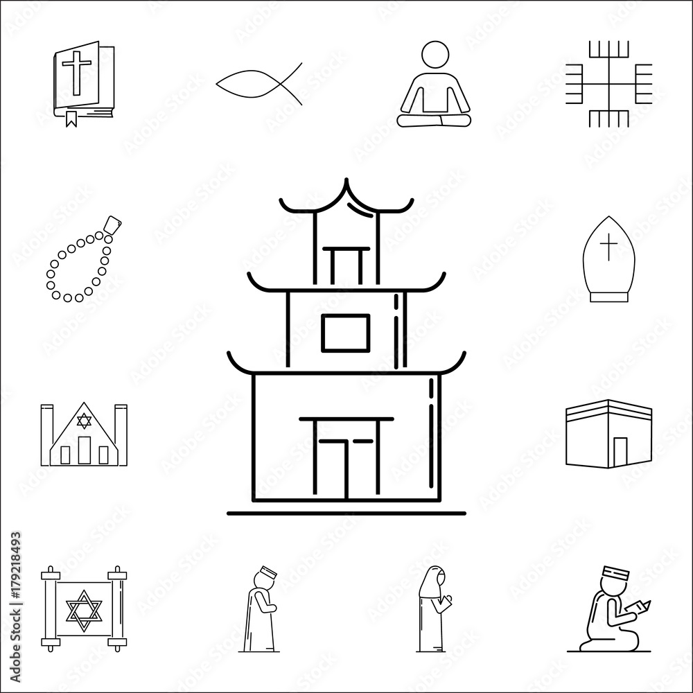 Buddhist Temple, Monaster icon. Set of religion icons. Web Icons ...