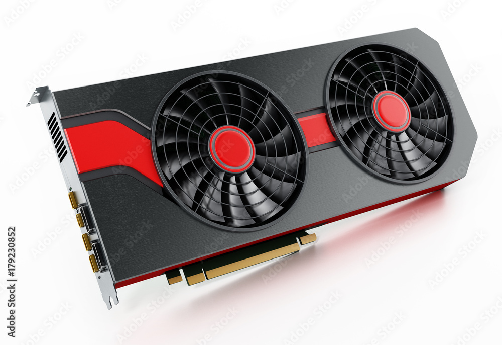 Modern graphics card isolated on white background. 3D illustration ...