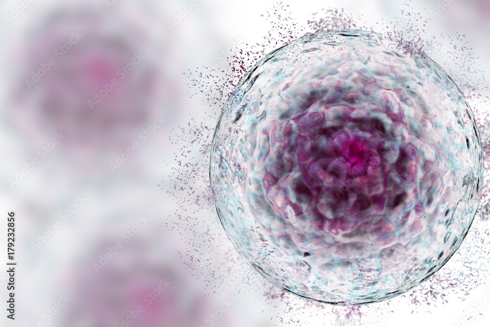 Stem Cell with protein cluster, deconstructing stem cell, dying cells ...