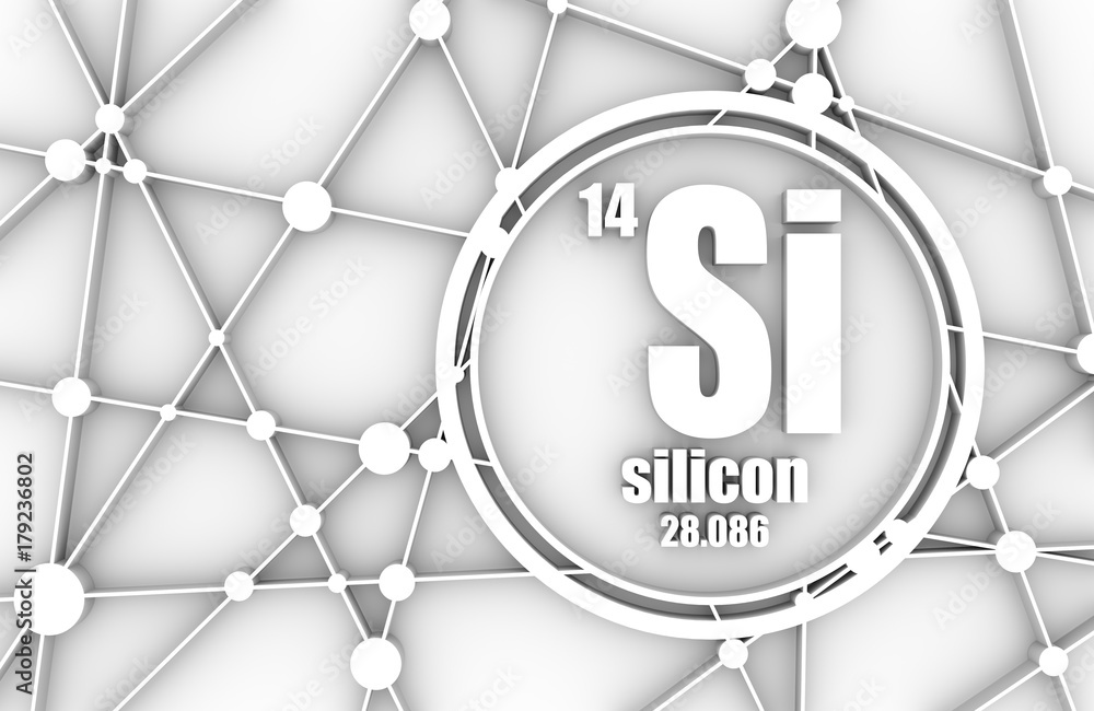 Silicon chemical element. Sign with atomic number and atomic weight ...