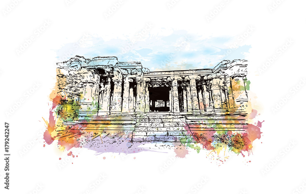 Watercolor sketch with splash of Vittala temple in Hampi, Karnataka ...