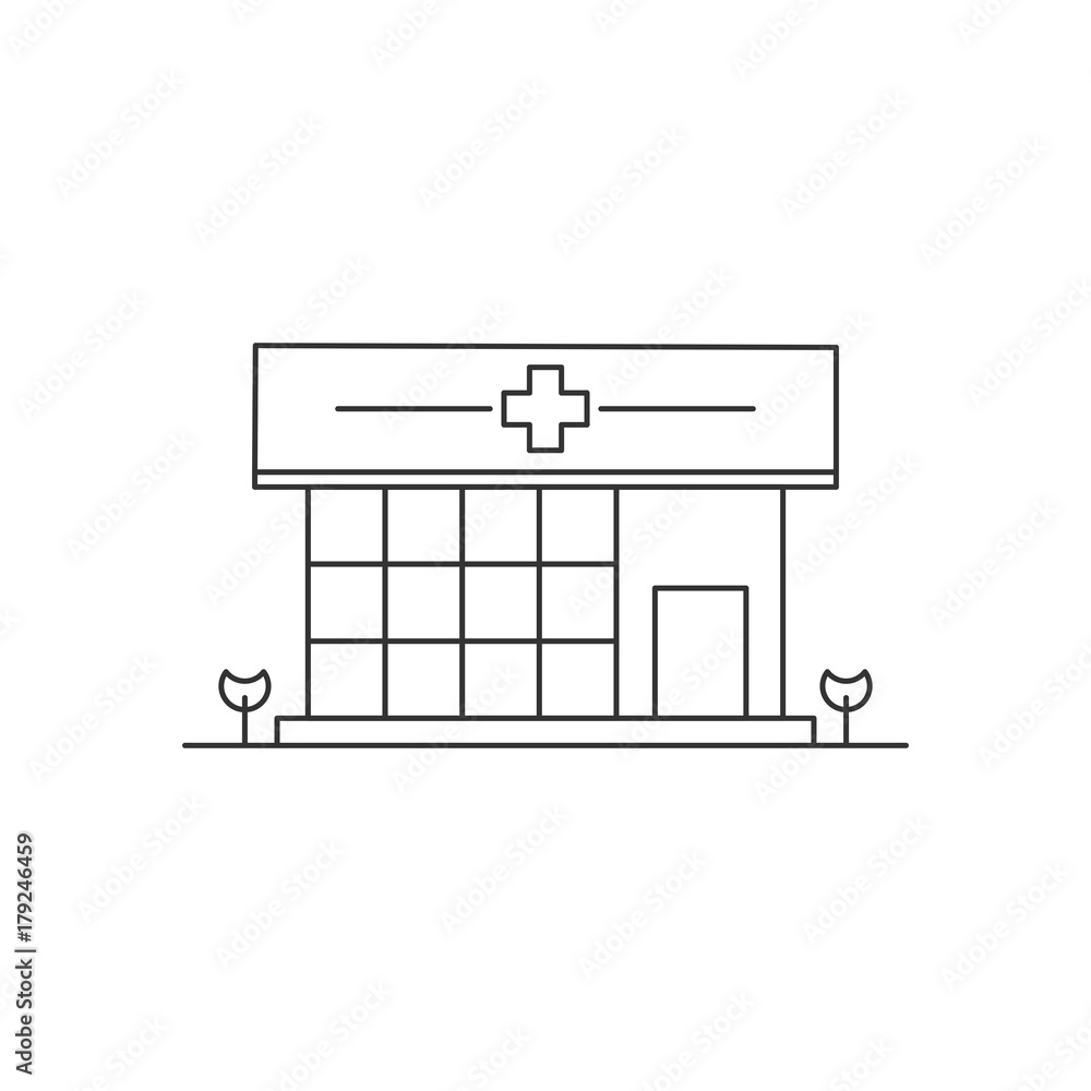 Hospital outline logo icon linear, mono line, thin line, vector ...