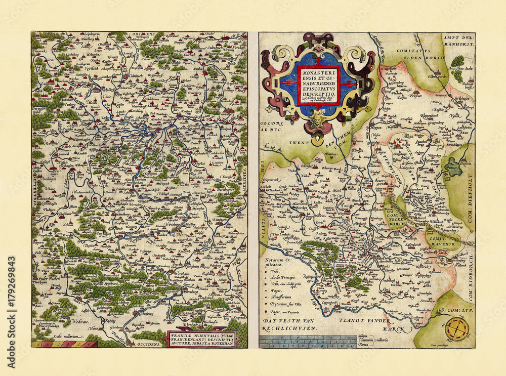 Old maps of Westphalia and Bavaria. Excellent state of preservation ...