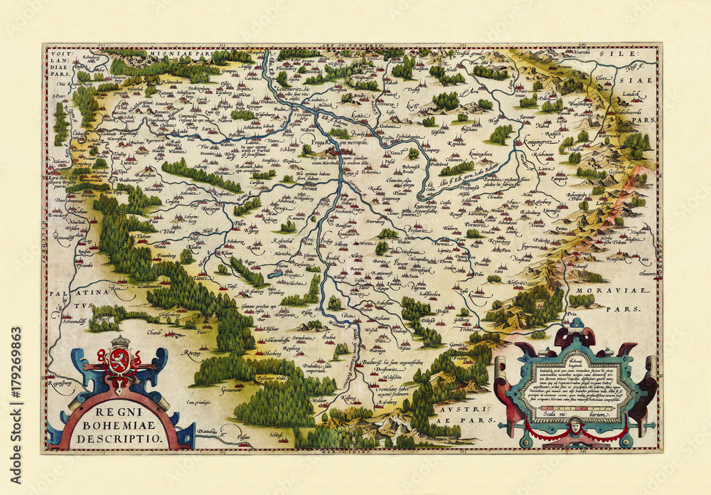 Old map of Bohemia. Excellent state of preservation realized in ancient ...