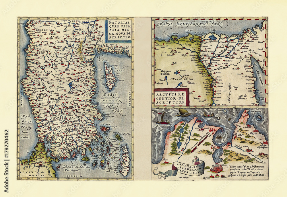 Old detailed maps of Anatolia, Nile Delta and Tunis surroundings ...
