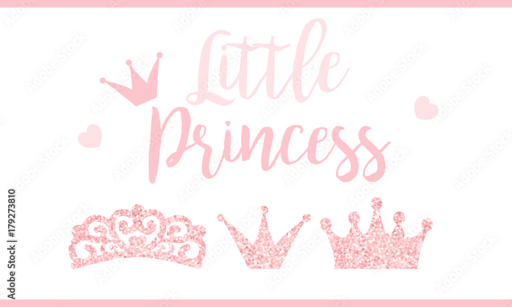 Pink text Little Princess on white background . Cute glitter texture ...