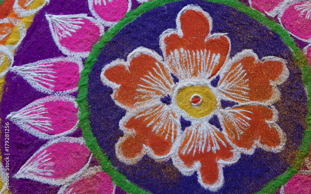 Kolam,Rangoli, Alpana or Chowk pujan decorative patterns using colored ...