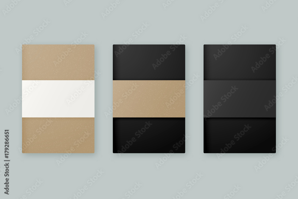 Notebook vector mockup set. Brown kraft paper and black notebook ...